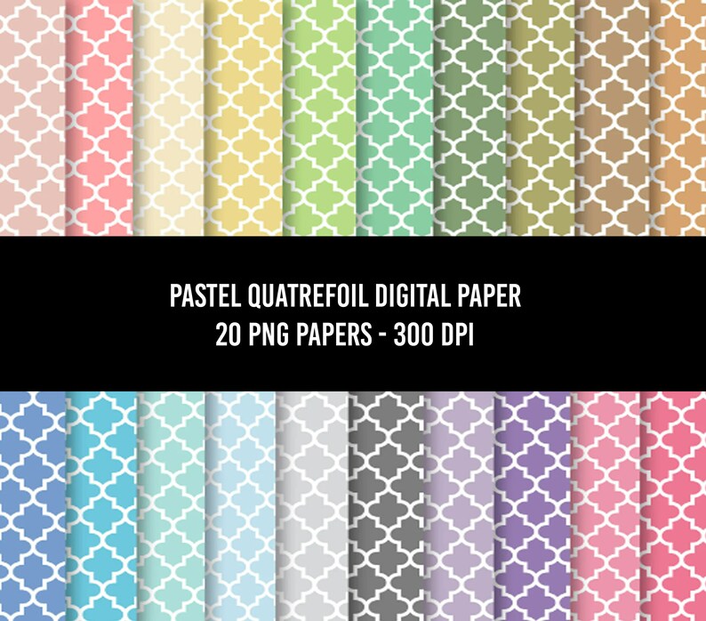 20 Rainbow Quatrefoil Papers, Pastel Quatrefoil Digital Papers ...