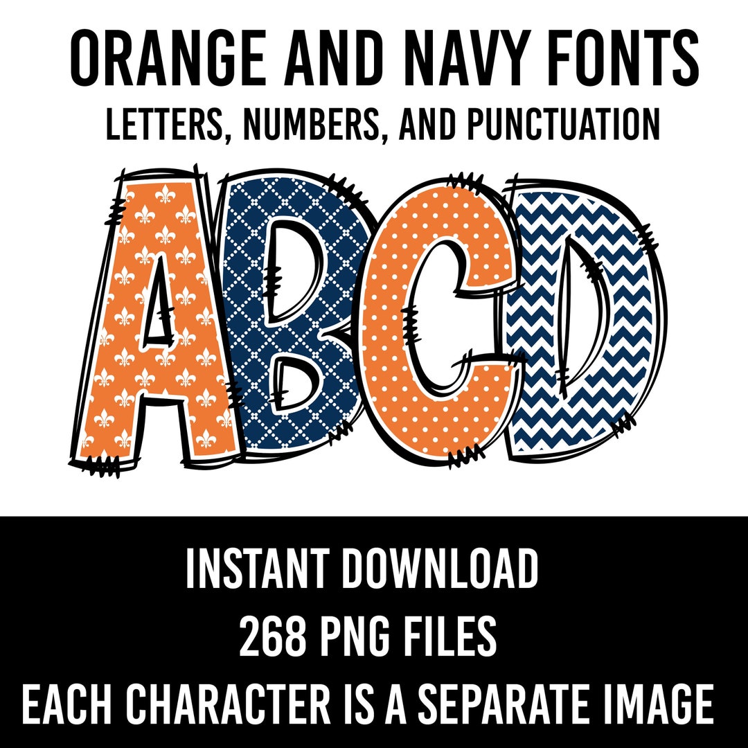 Orange and Navy Doodle Font PNG Navy Polka Dot Blue Anchors Orange ...