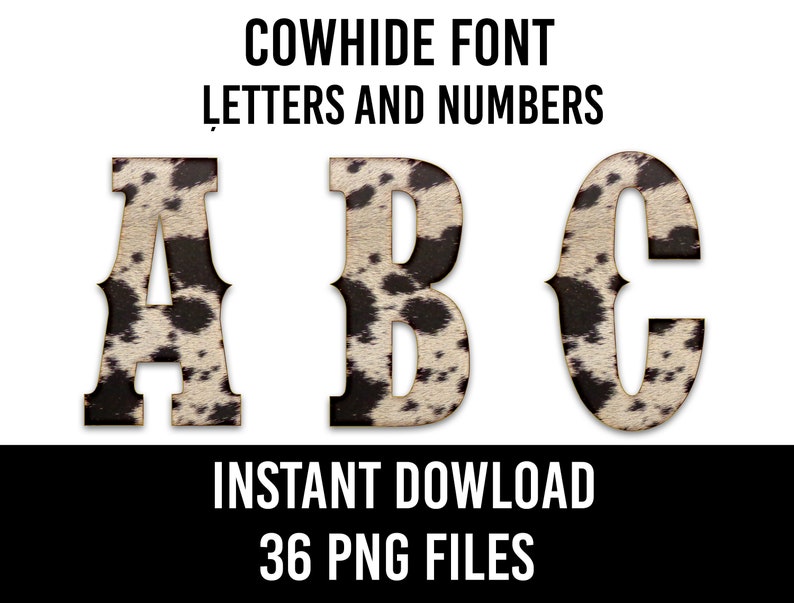 Cow Print Alphabet 36 Letters Cowhide Print Numbers PNG Font | Etsy