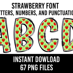 Strawberry Alphabet Doodle Font Letters Summer Numbers PNG - Etsy