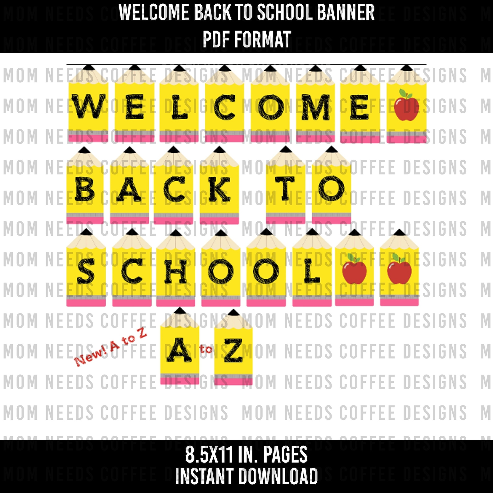Back to School Banner Pencil Banner. FULL ALPHABET, Instant Digital ...