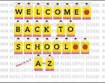 Back to School Pencil Banner. FULL ALPHABET, Instant Digital Download ...