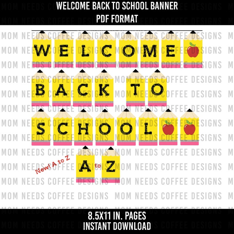 Back to School Banner Pencil Banner. FULL ALPHABET, Instant Digital ...