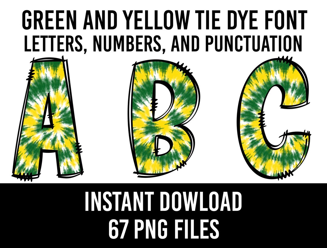 Green and Yellow Tie Dye Alphabet Doodle Font Letters Tiedye - Etsy