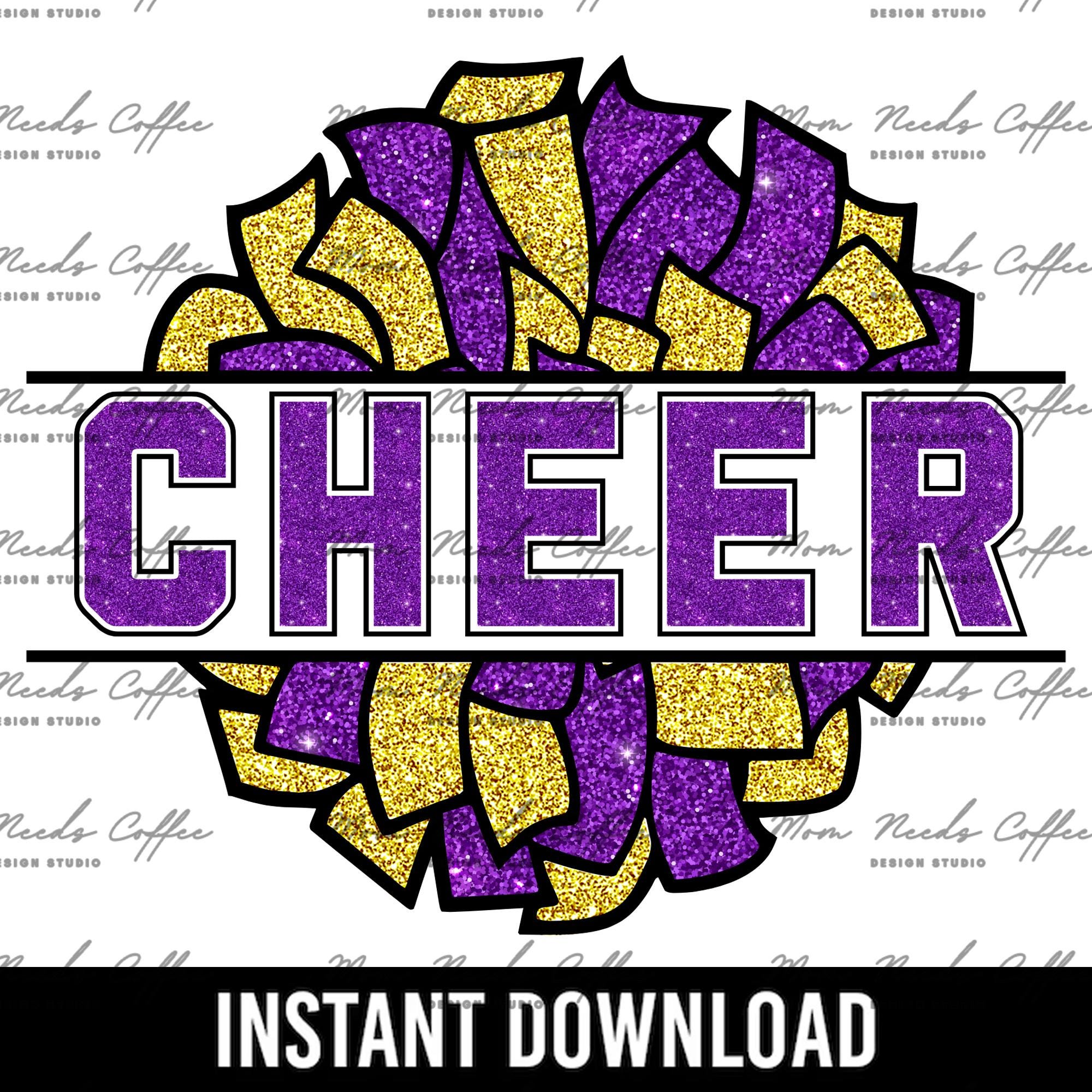 Cheer Purple and Gold Pom Pom Clipart, Gameday Sublimation, Cut and ...