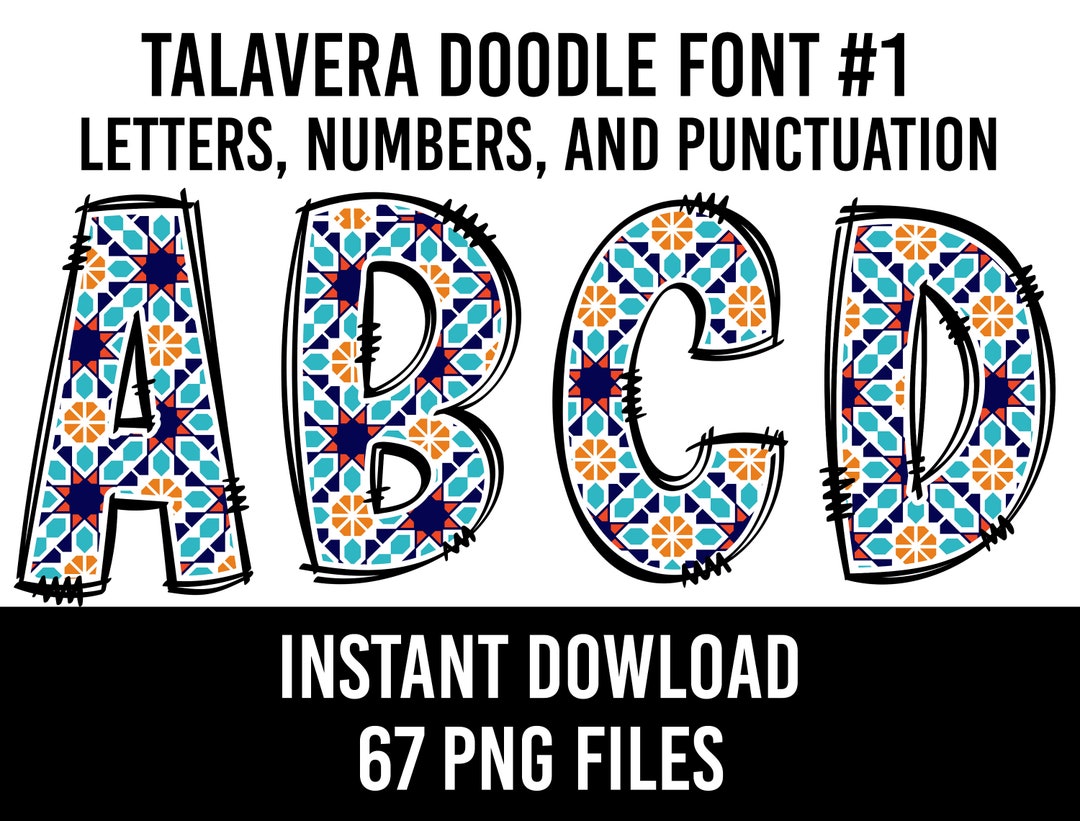 Talavera Alphabet Doodle Font Letters Mexican Tile Numbers - Etsy