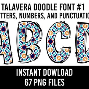 Talavera Alphabet Doodle Font Letters Mexican Tile Numbers - Etsy
