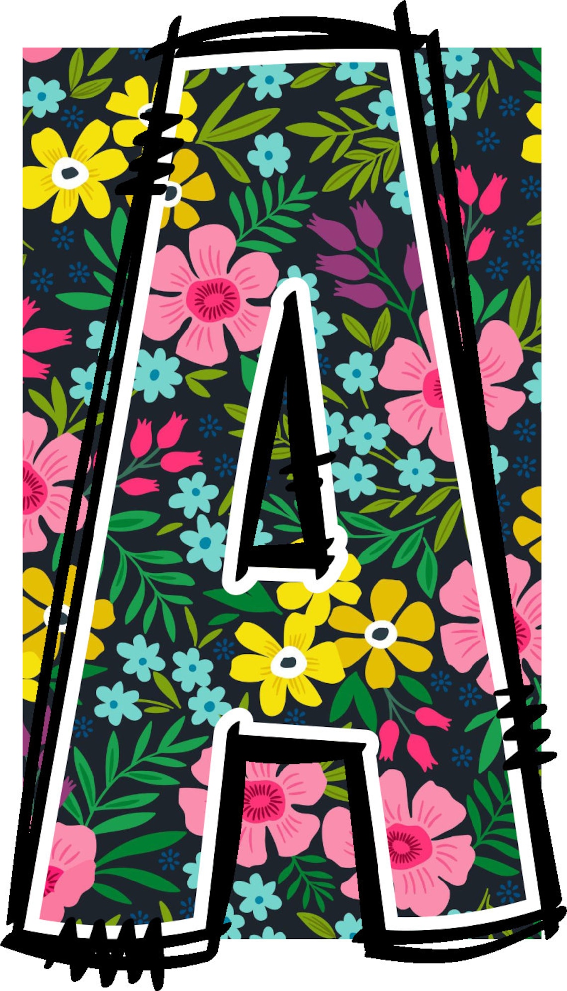 Retro Flower Alphabet Doodle Font Letters Floral Numbers PNG Font ...