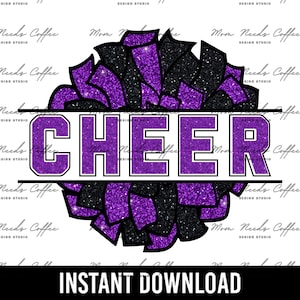 Cheer Purple and Black Pom Pom Clipart, Gameday Sublimation, Cut and ...