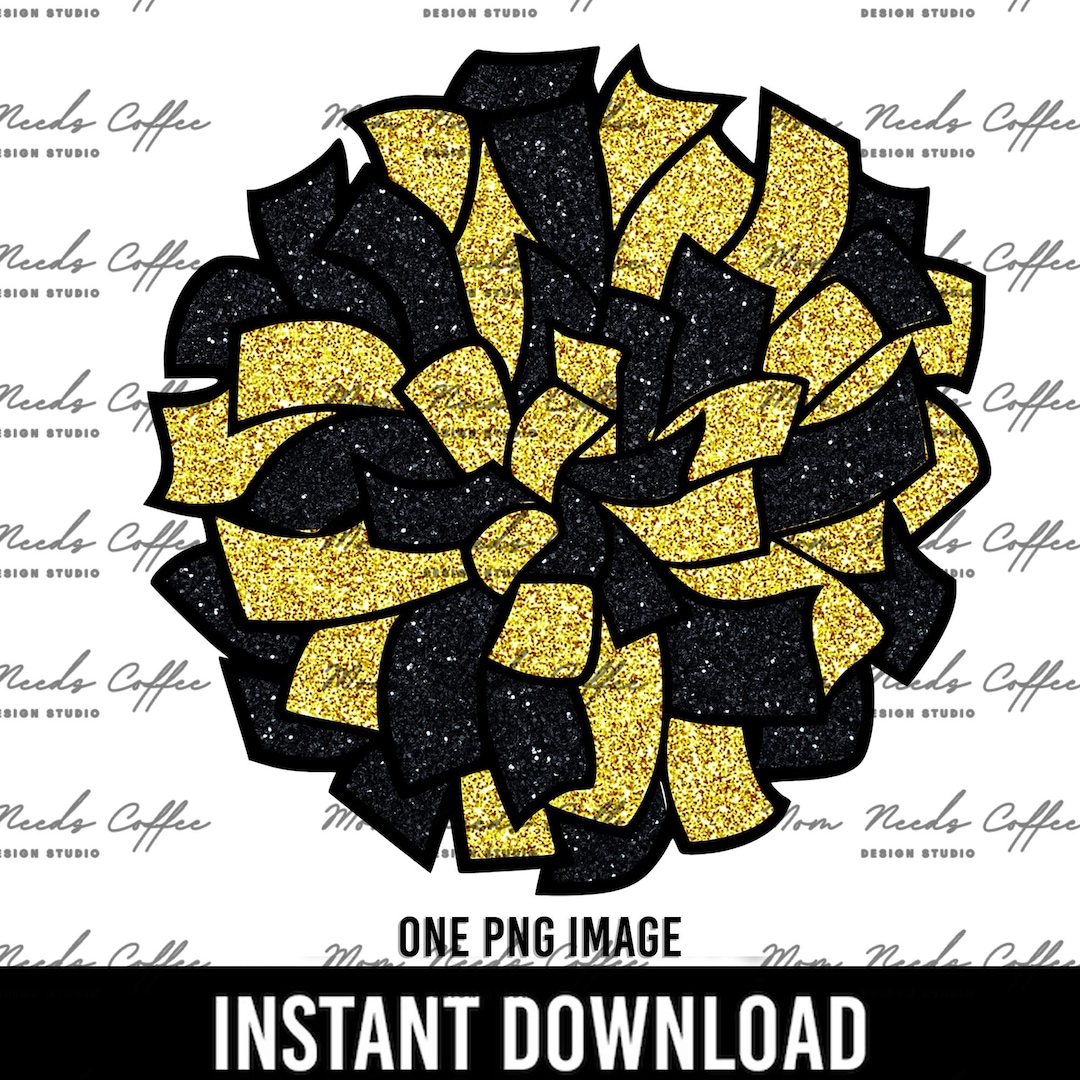 Cheer Gold and Black Pom Pom Clipart, Gameday Sublimation, Cut and ...