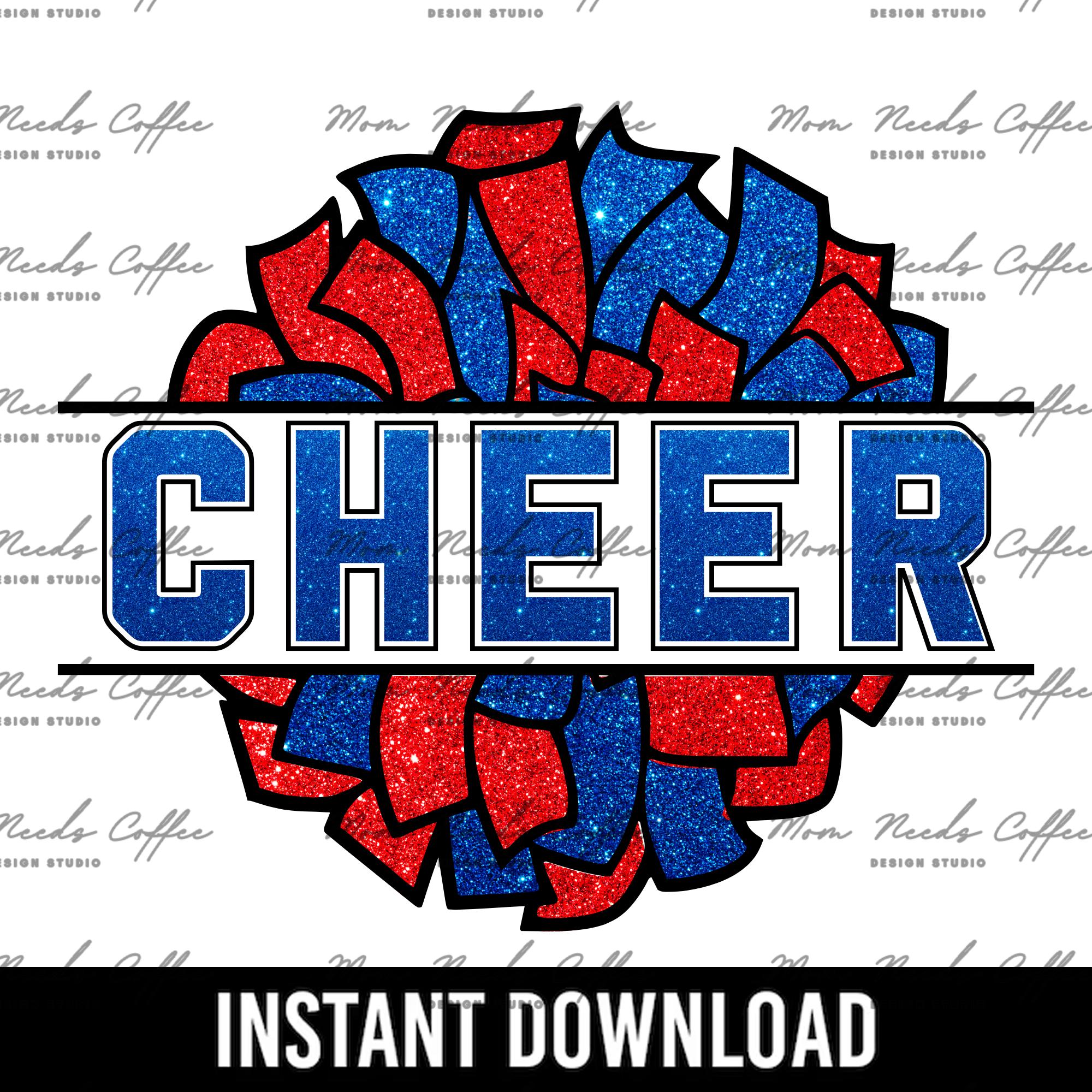 Cheer Blue and Red Pom Pom Clipart, Gameday Sublimation, Cut and Print ...