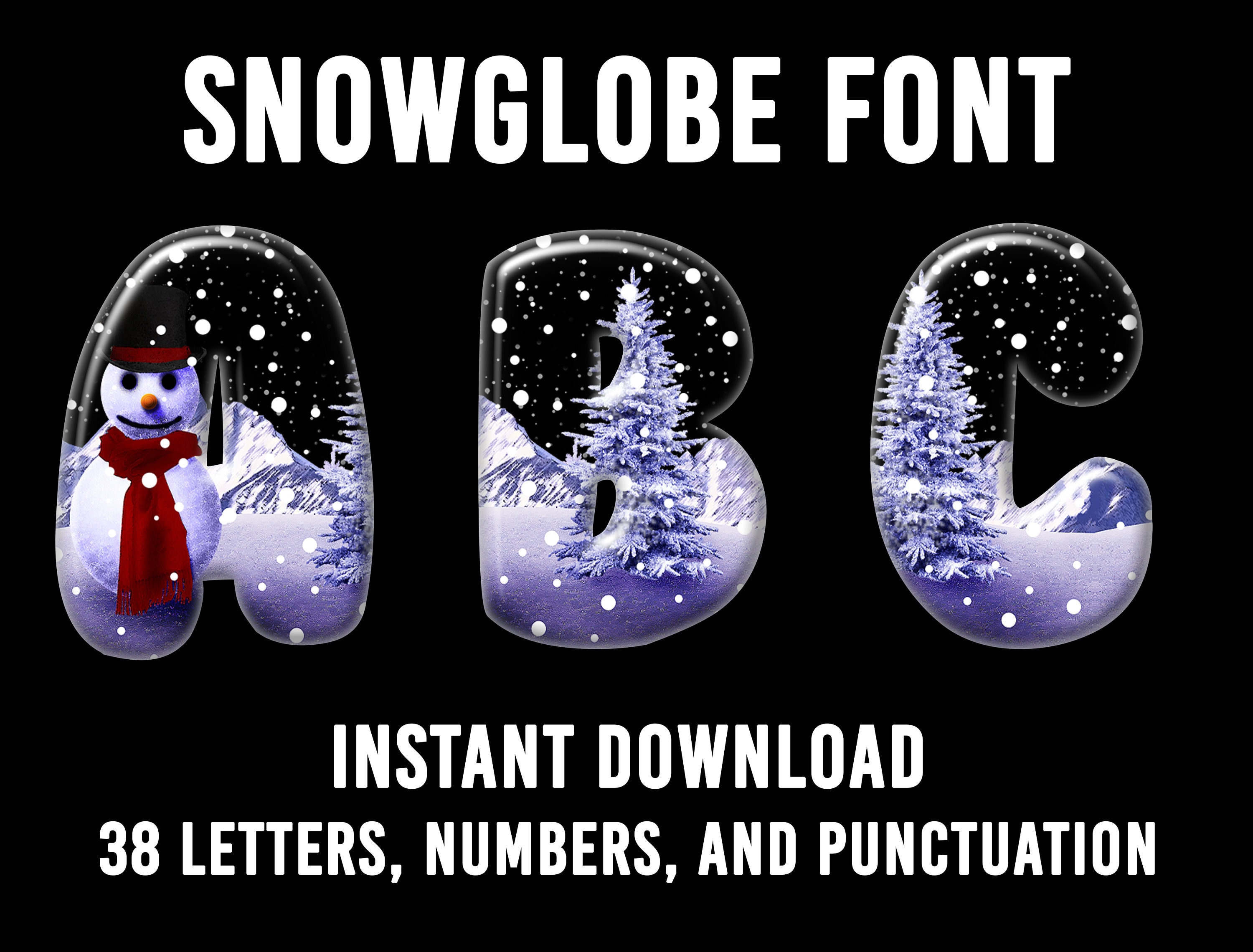 Christmas Font Snowglobe Alphabet 38 Letters Snow Letters | Etsy