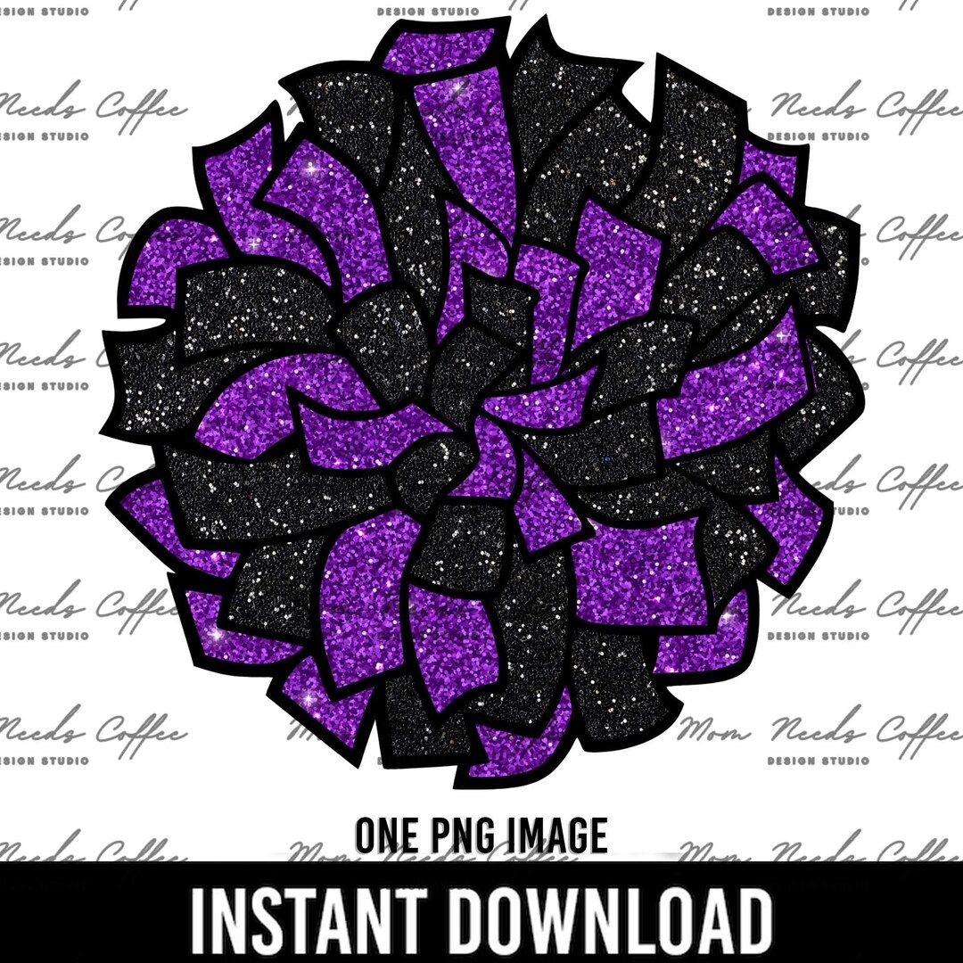 Cheer Purple and Black Pom Pom Clipart, Gameday Sublimation, Cut and ...