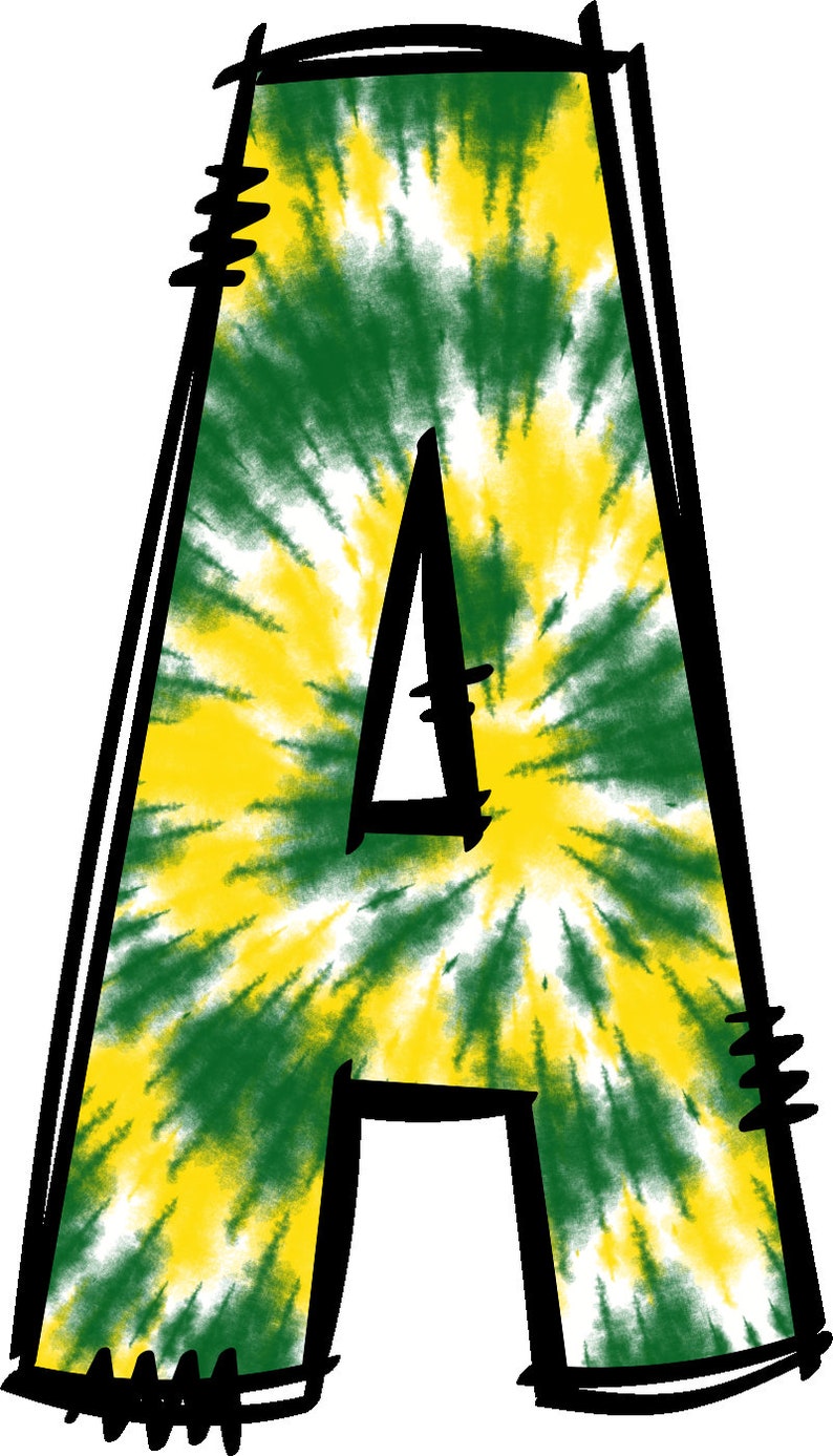 Green and Yellow Tie Dye Alphabet Doodle Font Letters Tiedye - Etsy