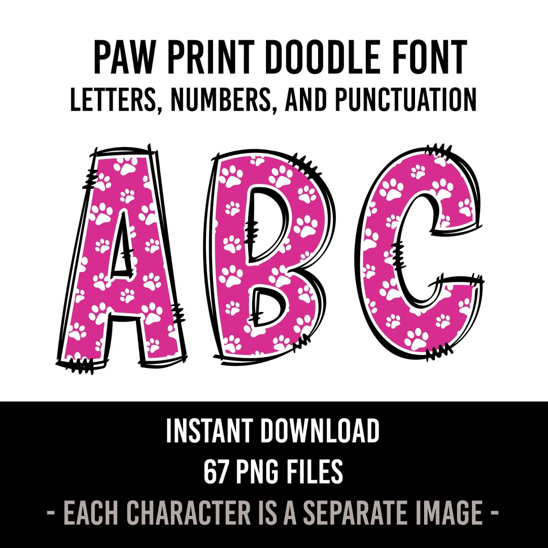 Paw Print Alphabet Doodle Font Letters Dog Numbers Puppy Sublimation ...