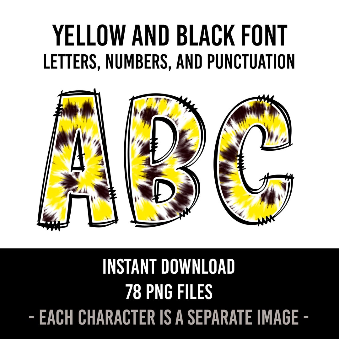 Yellow and Black Tie Dye Font, Tiedye Alphabet, Tie-dye Letters, Sports ...