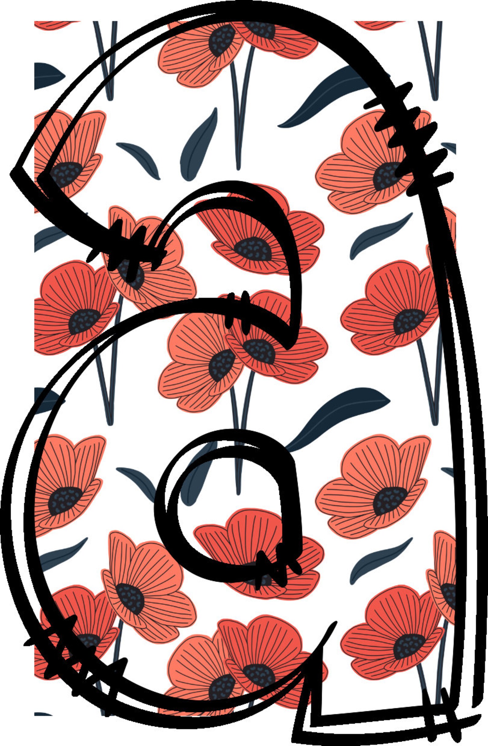 Poppy Alphabet Doodle Poppies Font Letters Floral Numbers PNG Flowers ...