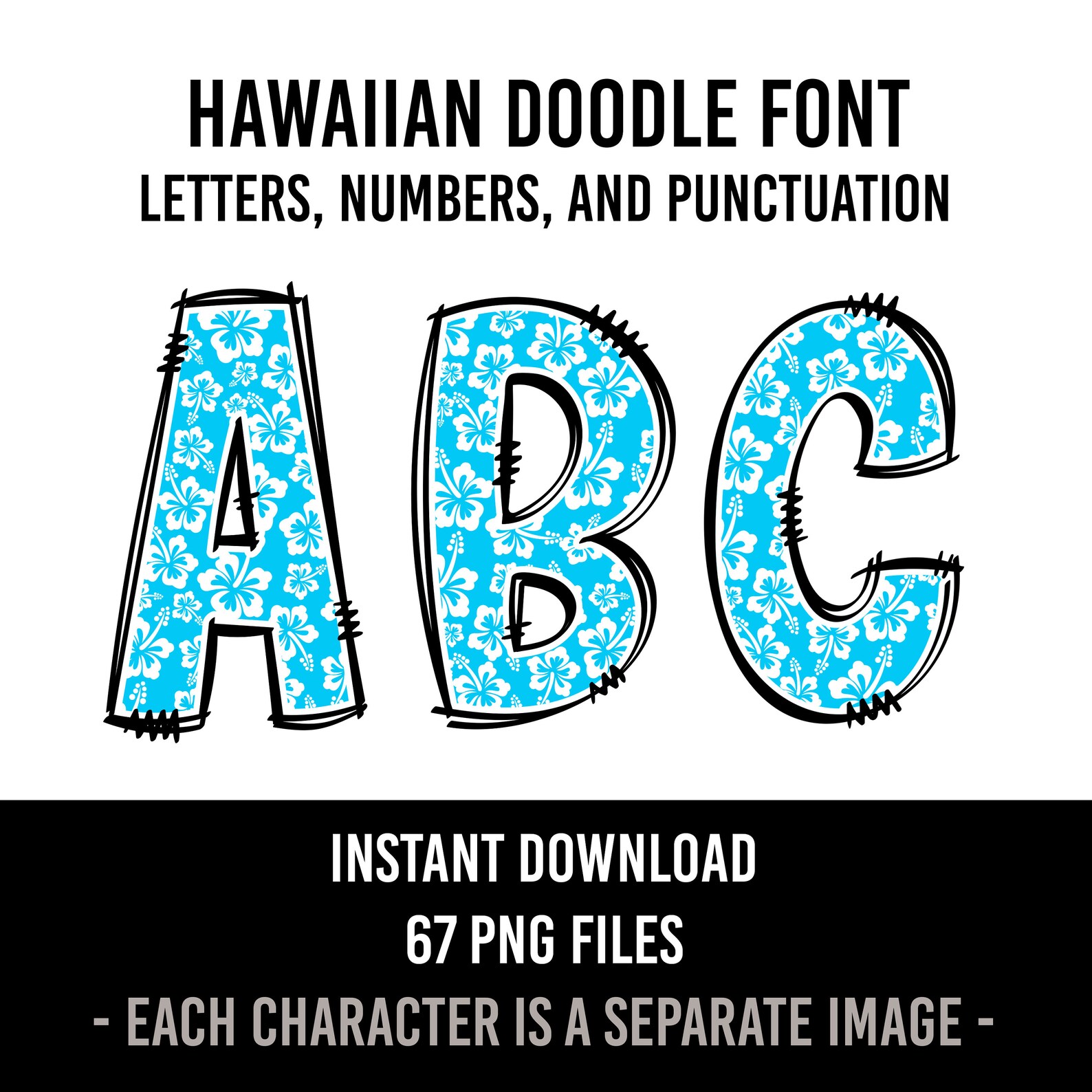 Hawaiian Alphabet Tropical Doodle Font Letters Summer Numbers PNG Font ...
