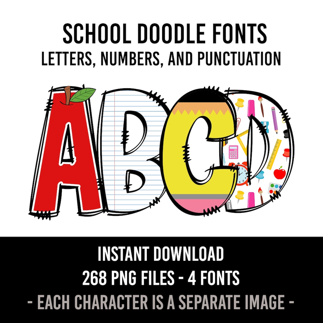 Teacher Doodle Letters, Back to School, Pencil Hand Drawn Doodle Alpha ...