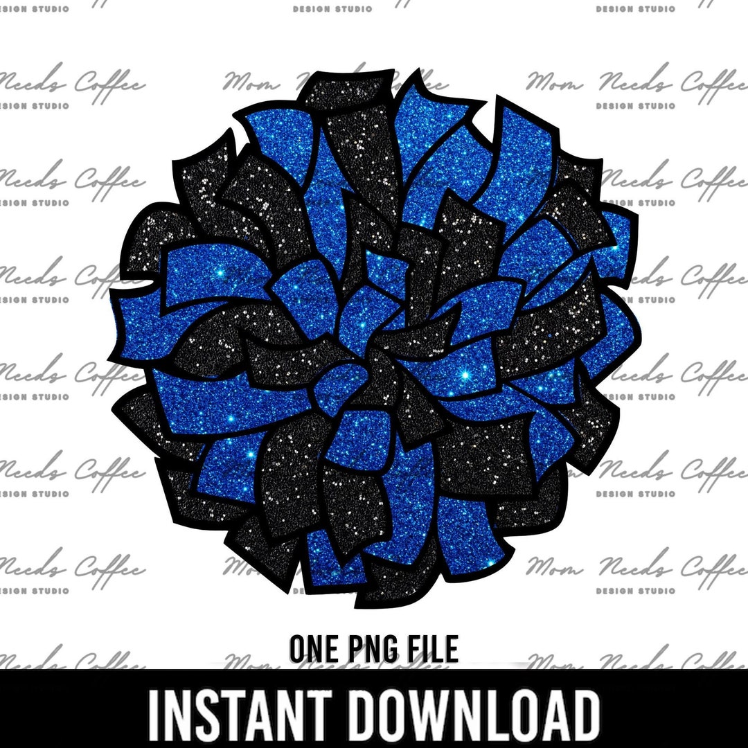 Cheer Blue and Black Pom Pom Clipart, Gameday Sublimation, Cut and ...