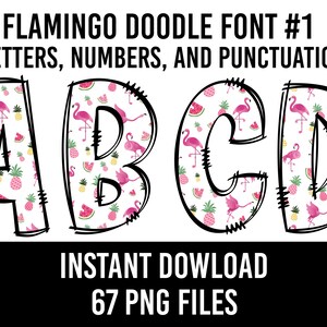 Flamingo Alphabet Doodle Font Letters Tropical Numbers PNG - Etsy