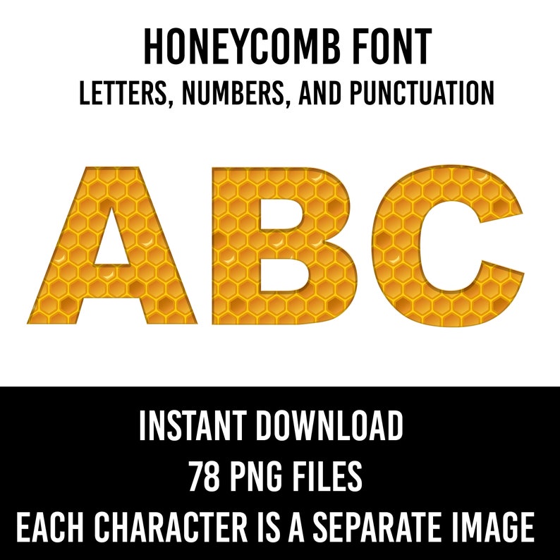 Honeycomb Alphabet 78 Letters PNG File Sublimation Honey Alphabet ...