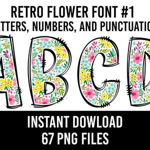 Retro Flower Alphabet Doodle Font Letters Floral Numbers PNG - Etsy