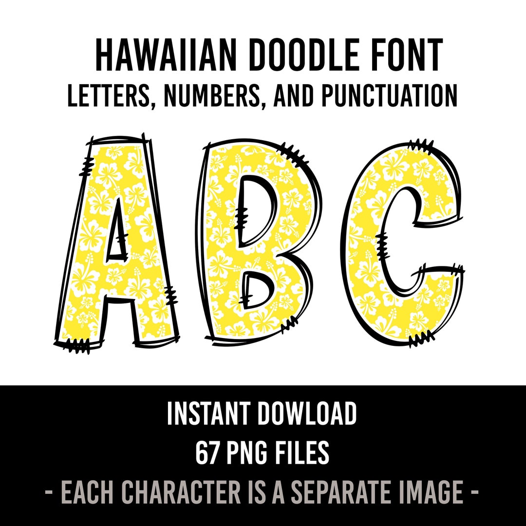 Hawaiian Alphabet Tropical Doodle Font Letters Summer Numbers PNG Font ...