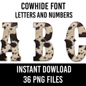 Cow Print Alphabet 36 Letters Cowhide Print Numbers PNG Font - Etsy