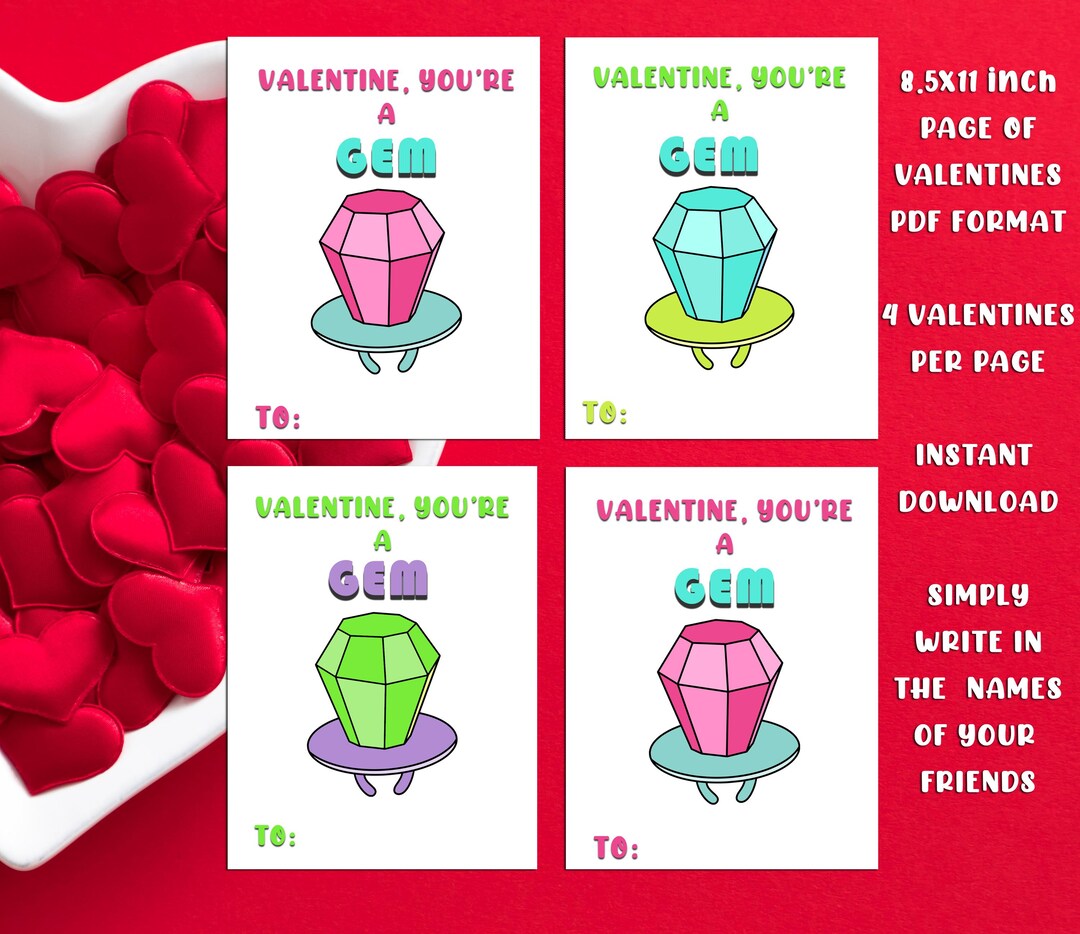 Ring Pop Valentine Cards, You're a Gem, Candy Valentines, Printable ...