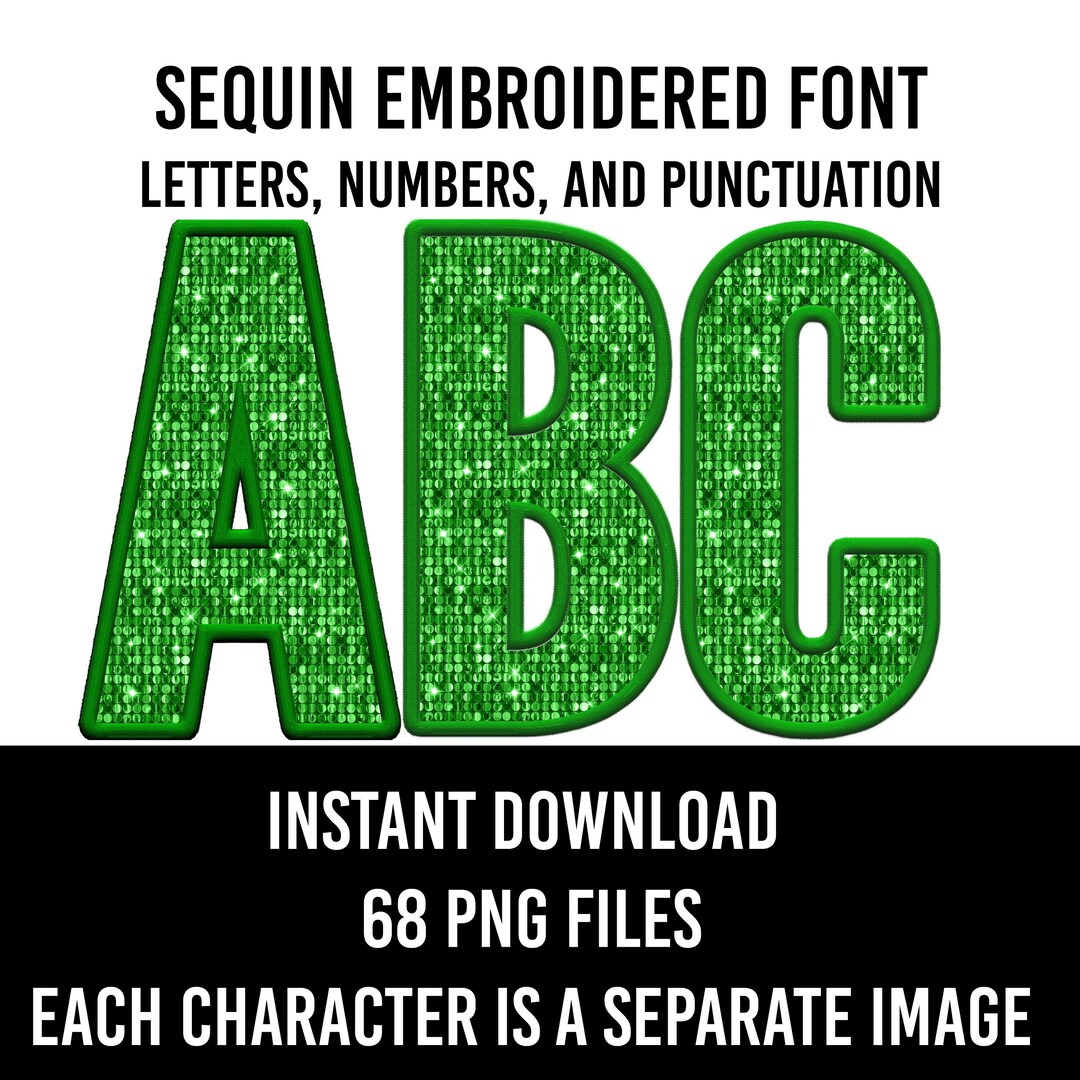 Green Sequin Faux Embroidery Alphabet, Sequin Letters, Glitter Alpha ...