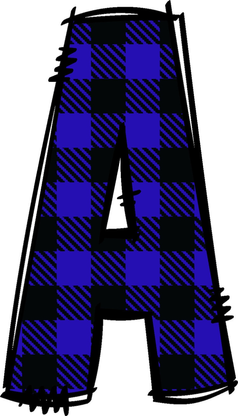 Blue Plaid Print Alphabet Doodle Font Letters Buffalo Plaid - Etsy