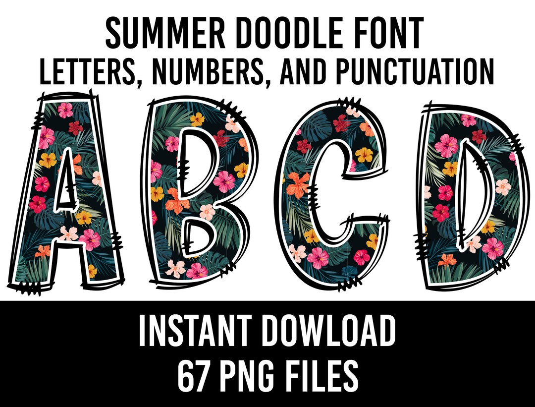 Summer Alphabet Doodle Font Letters Hawaiian Numbers PNG - Etsy