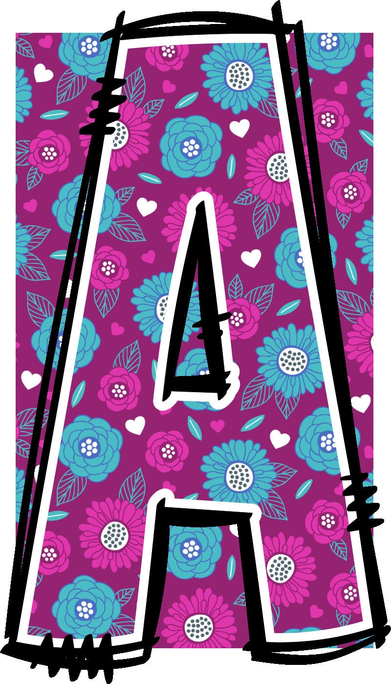 Retro Flower Alphabet Doodle Font Letters Floral Numbers PNG Font ...