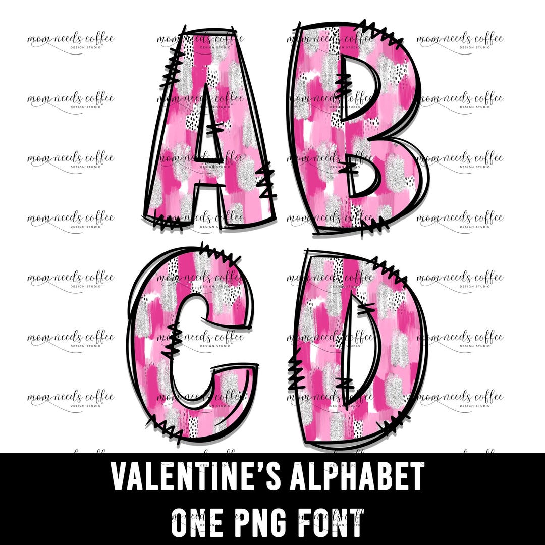 Valentines Alphabet, Doodle Font, Letters, Numbers, PNG Font, Messy ...