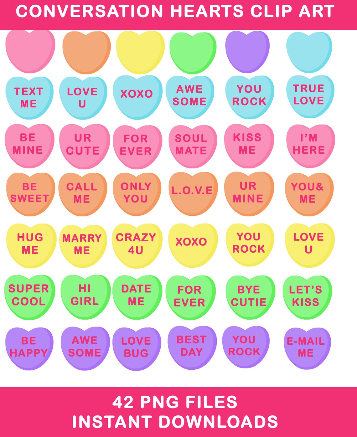 Valentines Clip Art 42 Conversation Hearts Clip Art Candy - Etsy