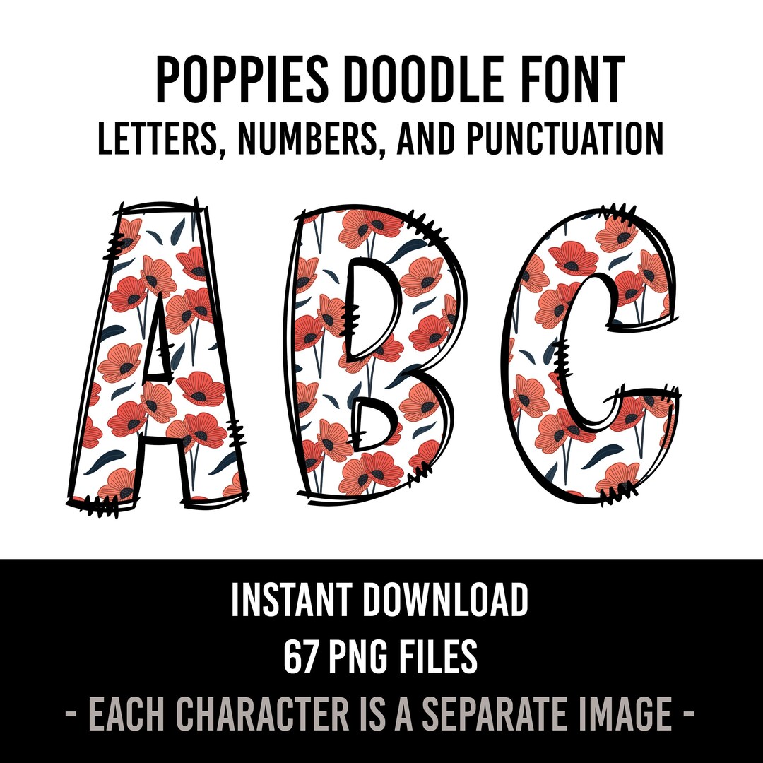 Poppy Alphabet Doodle Poppies Font Letters Floral Numbers PNG Flowers ...