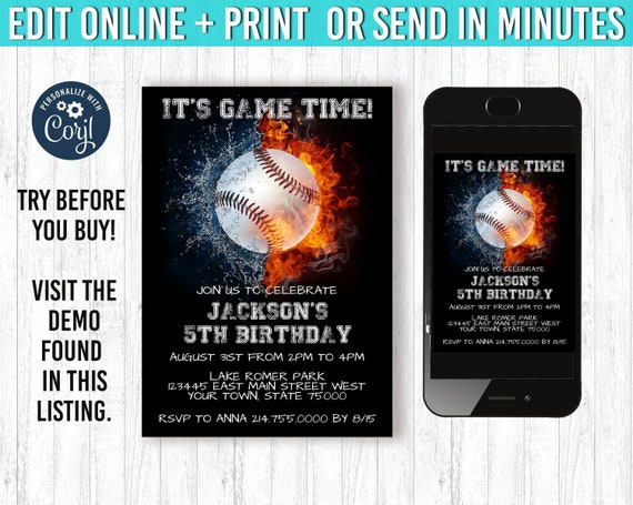 Baseball Invitation 5x7 Baseball Birthday Invitation YOU EDIT | Etsy