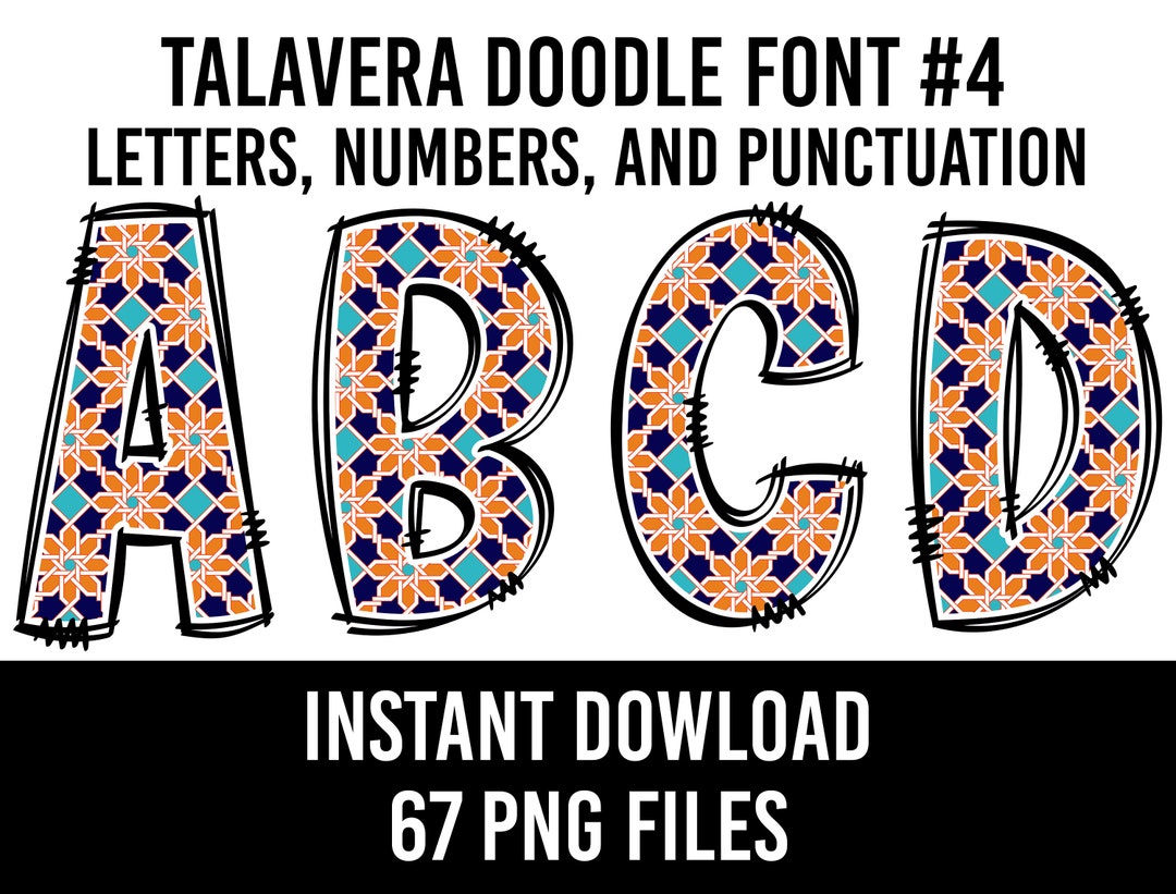 Talavera Alphabet Doodle Font Letters Mexican Tile Numbers - Etsy