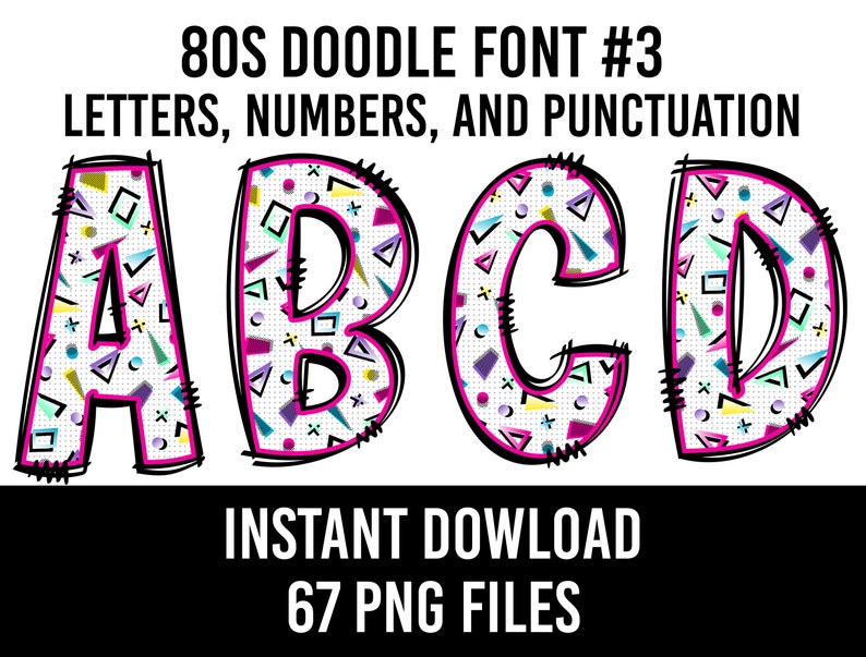 80s Alphabet Doodle Font 90s Letters Retro Numbers PNG - Etsy