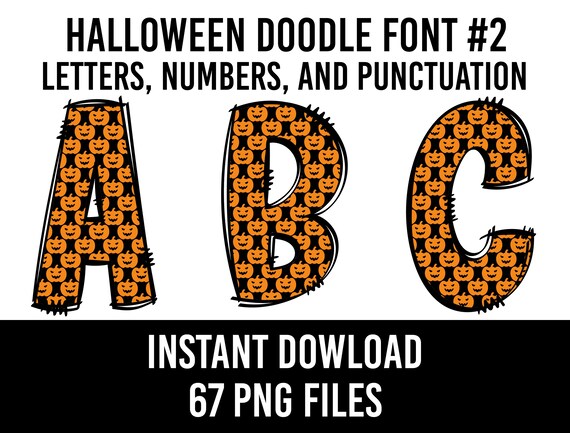 Halloween Alphabet Doodle Letters Spooky Font Numbers - Etsy