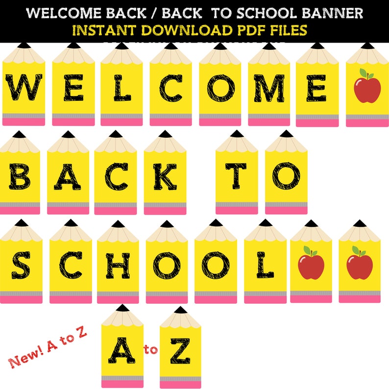 Back to School Banner Pencil Banner. FULL ALPHABET Instant | Etsy