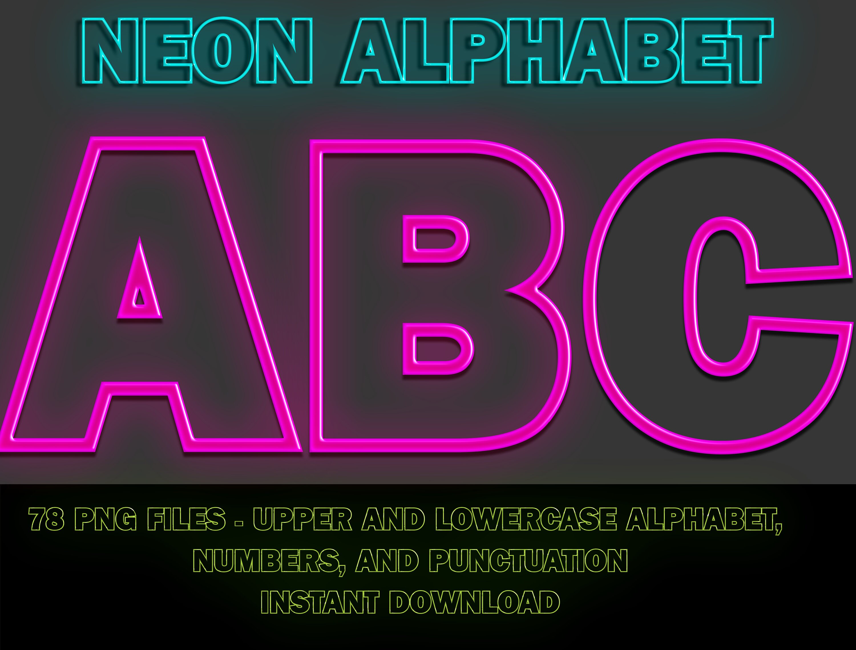 Neon Alphabet 78 Letters Lettering Neon Numbers PNG Font Neon | Etsy