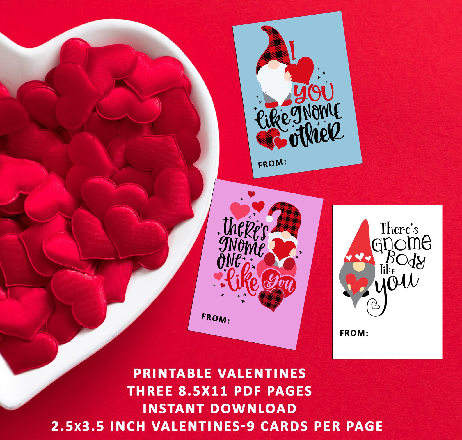 GNOME VALENTINES, Printable Valentines Cards, Valentines for Kids ...