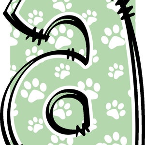 Green Paw Print Alphabet Doodle Font Letters Dog Numbers Puppy ...
