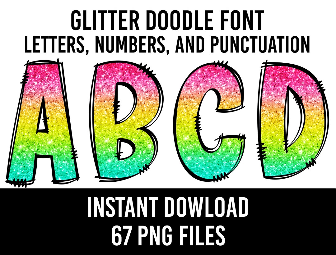 Rainbow Glitter Alphabet Doodle Font Summer Letters Numbers - Etsy