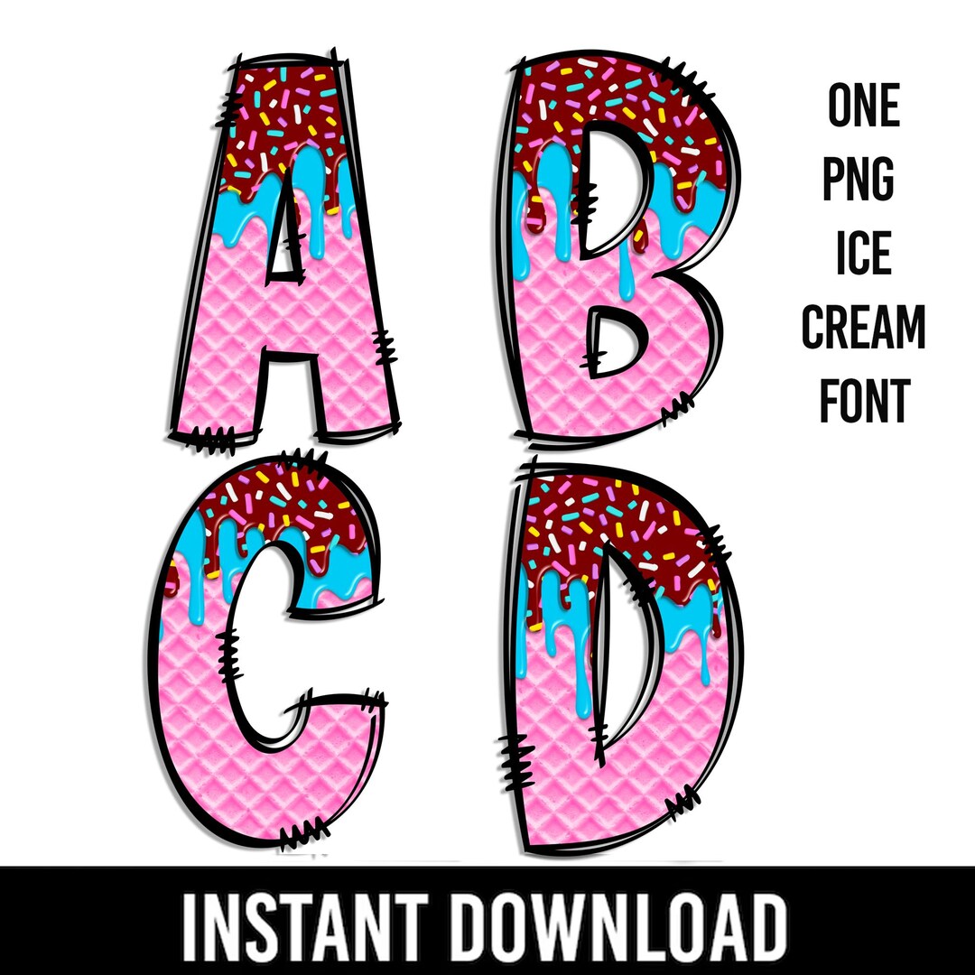 Ice Cream Drip Doodle PNG Alphabet, Pink & Blue Drippy Doodle Letters ...