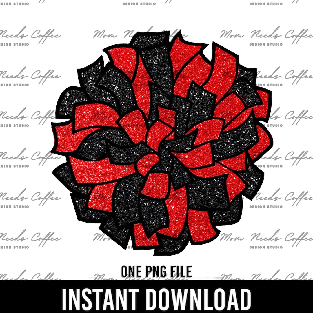 Cheer Black and Red Pom Pom Clipart, Gameday Sublimation, Cut and Print ...