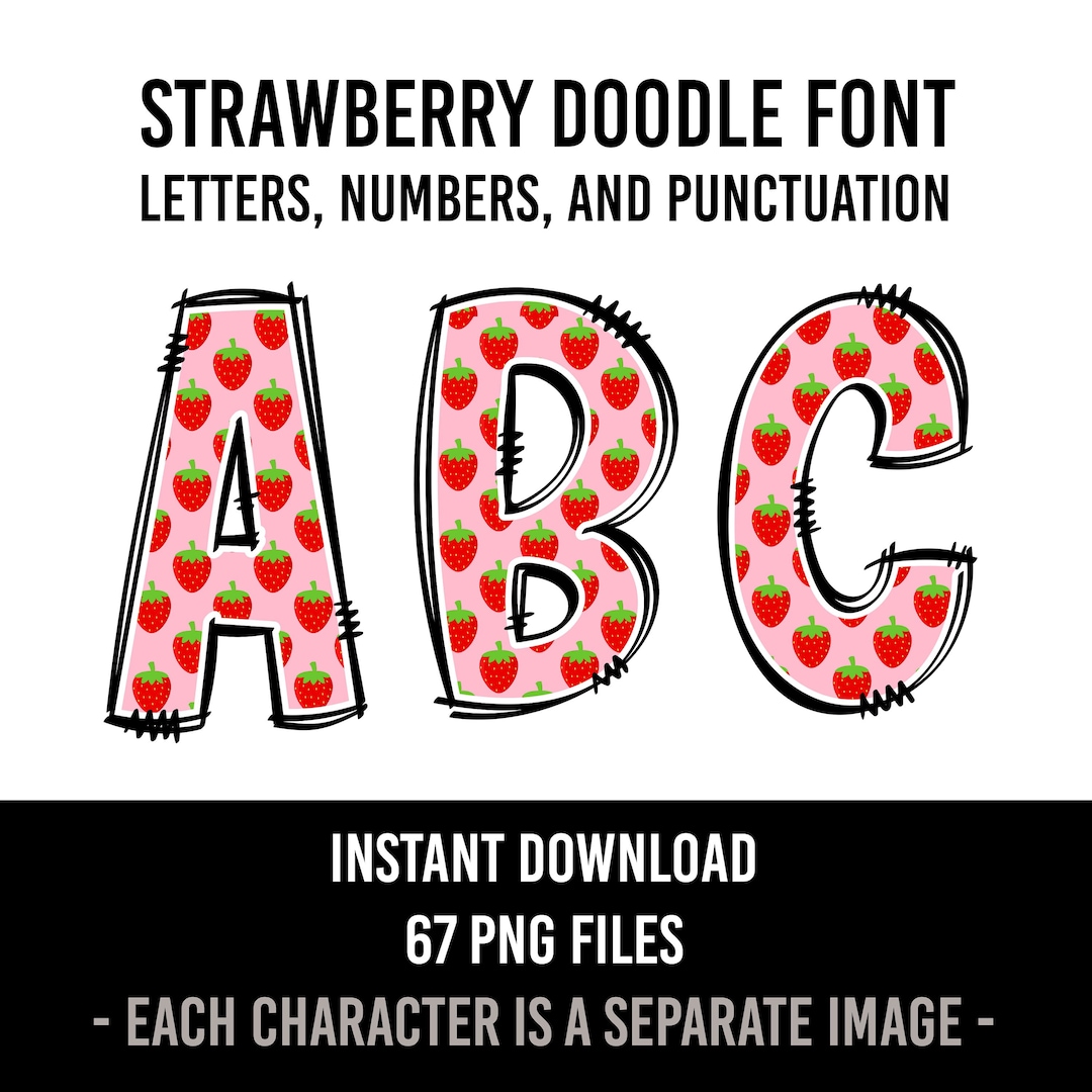 Strawberry Alphabet Doodle Font Letters Summer Numbers PNG Font ...