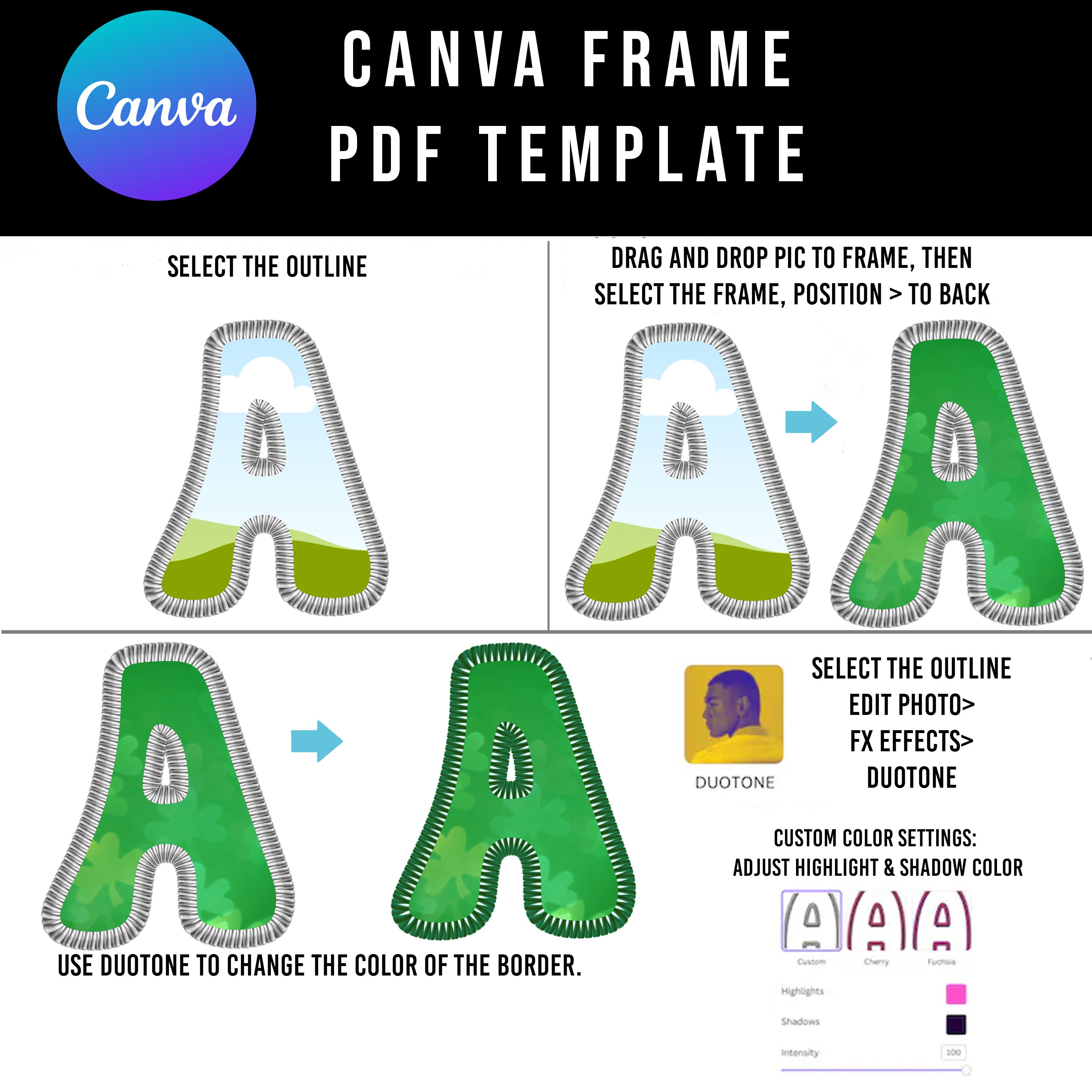 Canva Frames Template, Canva Letter Frame, Font Template, Full Alphabet ...
